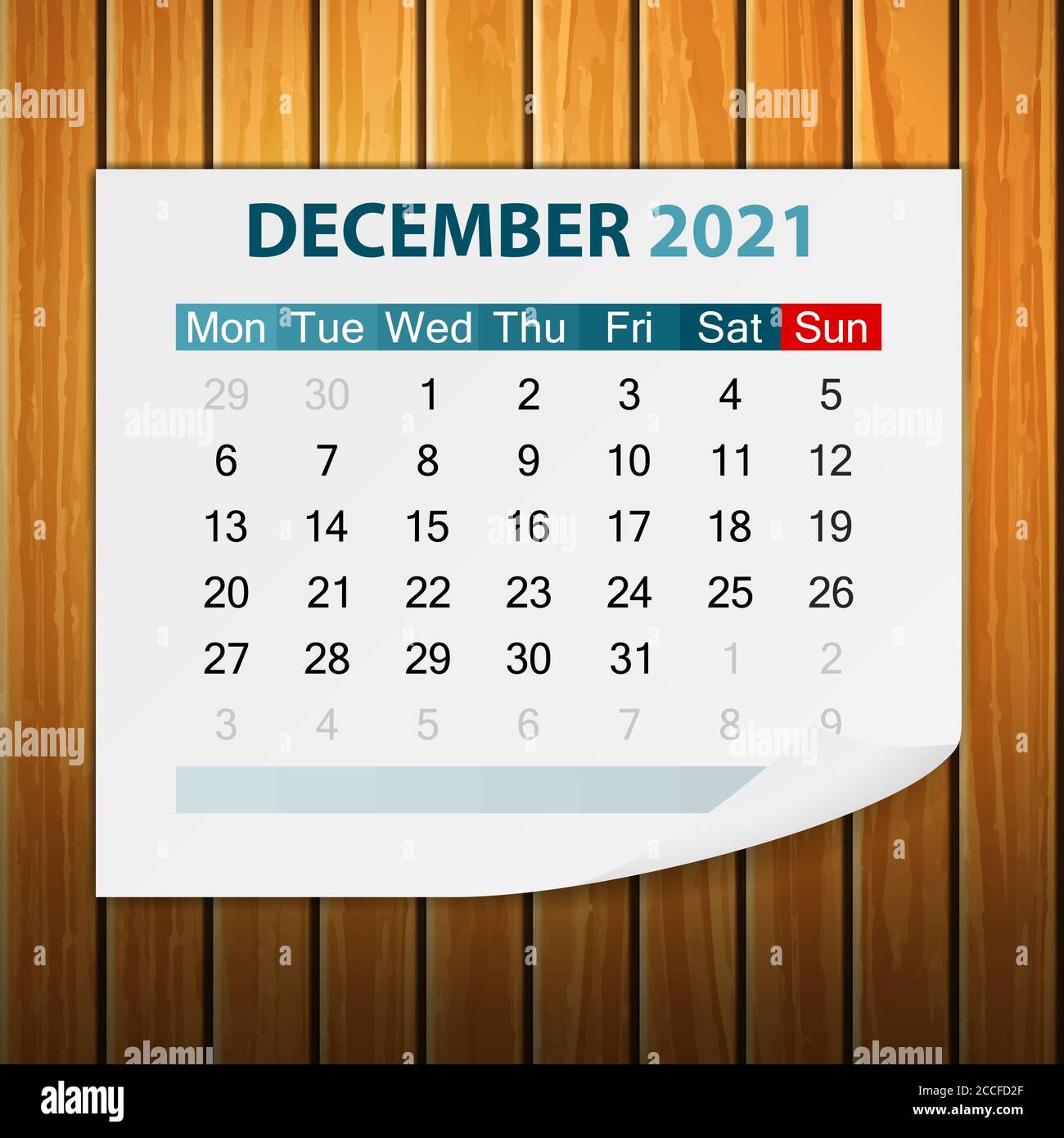 Calendar December 2021 on wood background. Vector illustration Stock ...