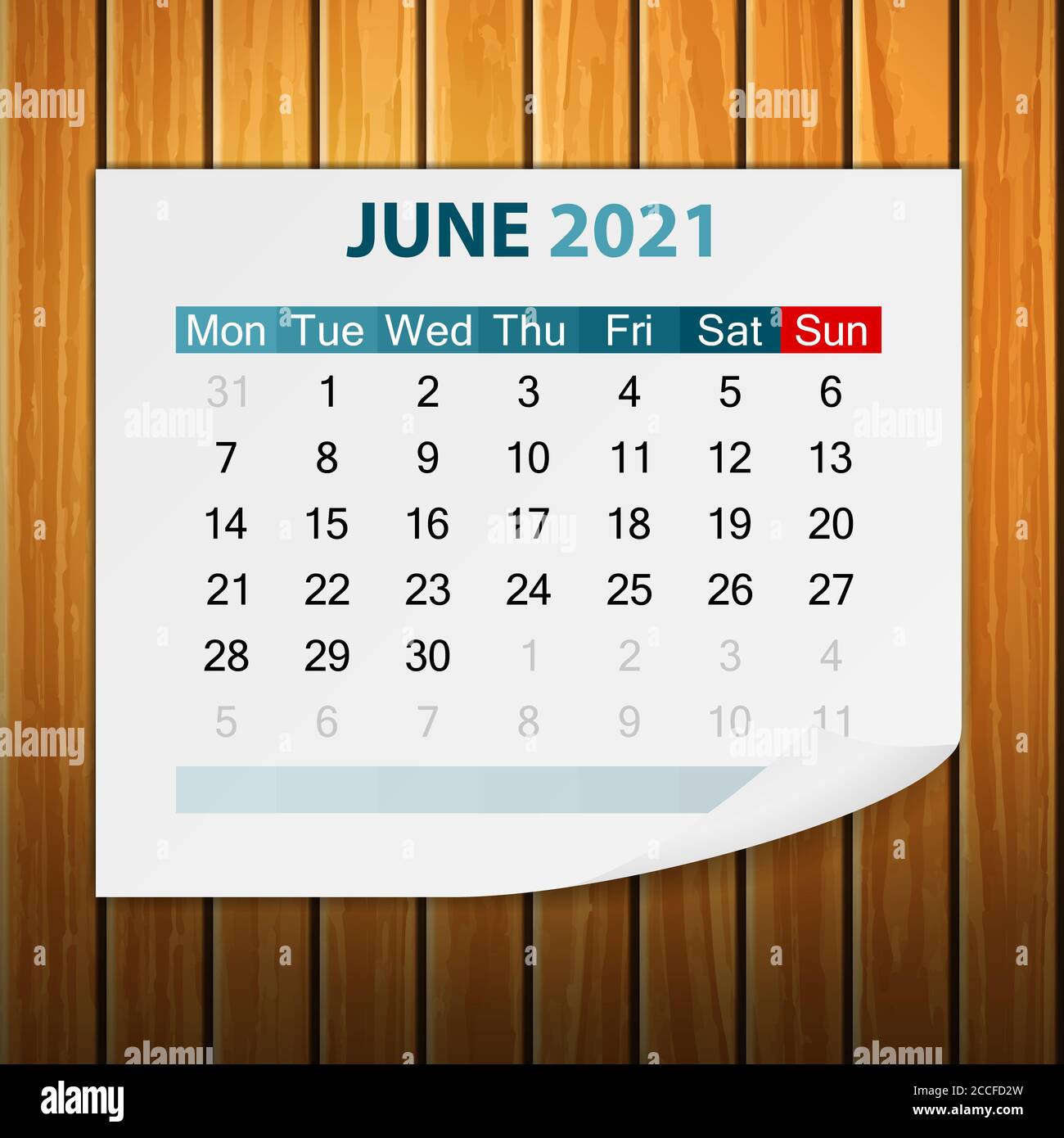 Calendar June 2021 on wood background. Vector illustration Stock Photo ...