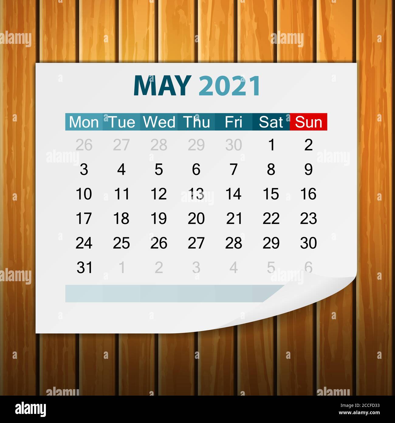 Calendar May 2021 on wood background. Vector illustration Stock Photo ...
