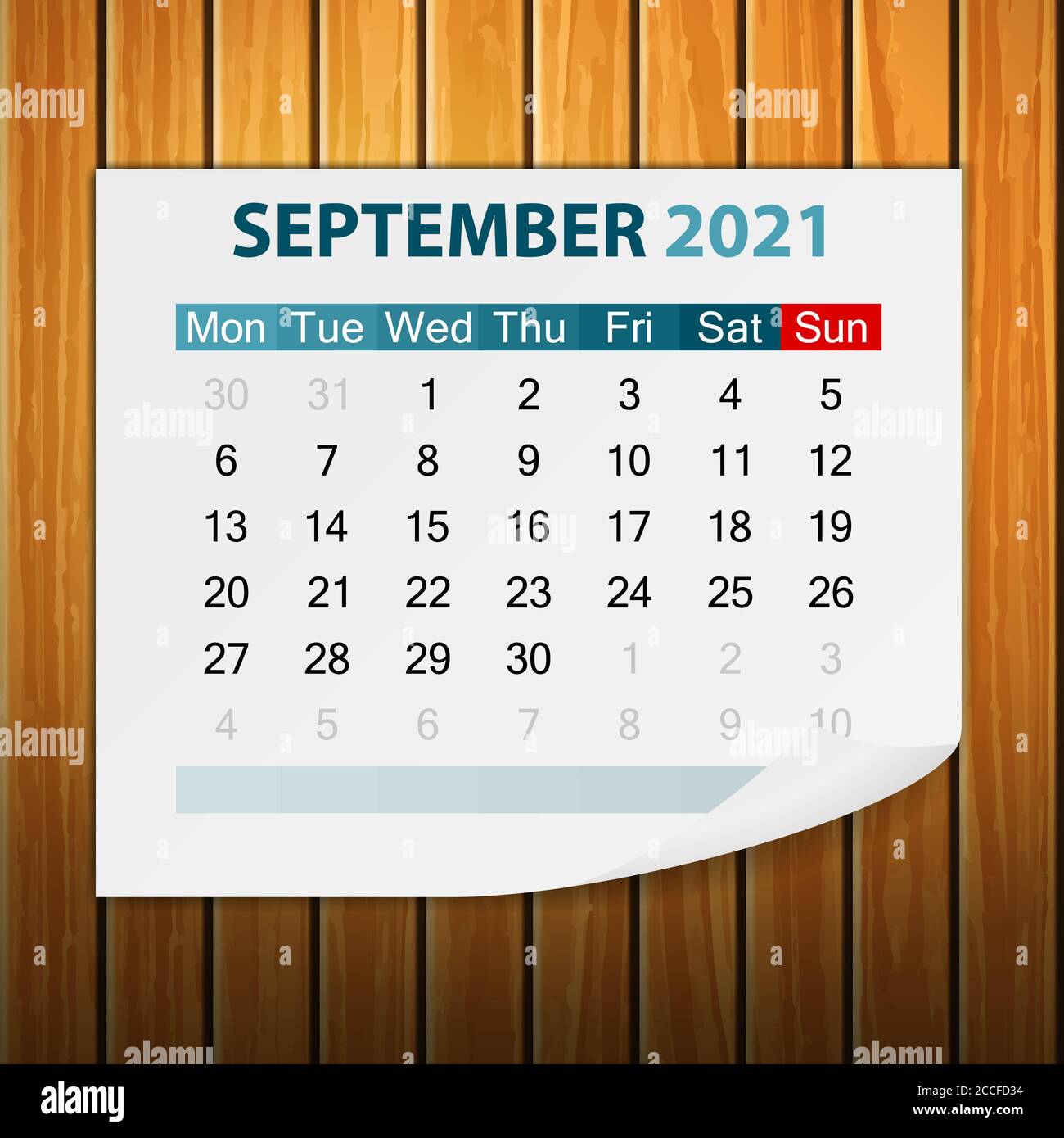 Calendar September 2021 on wood background. Vector illustration Stock ...