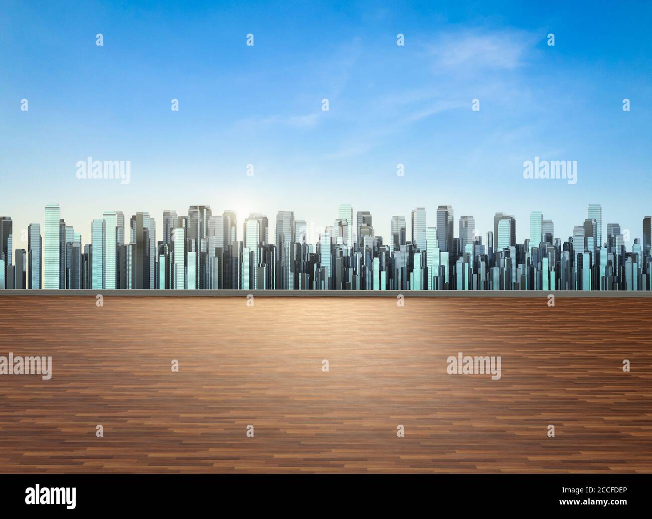 3d rendering roof top balcony with cityscape background Stock Photo - Alamy
