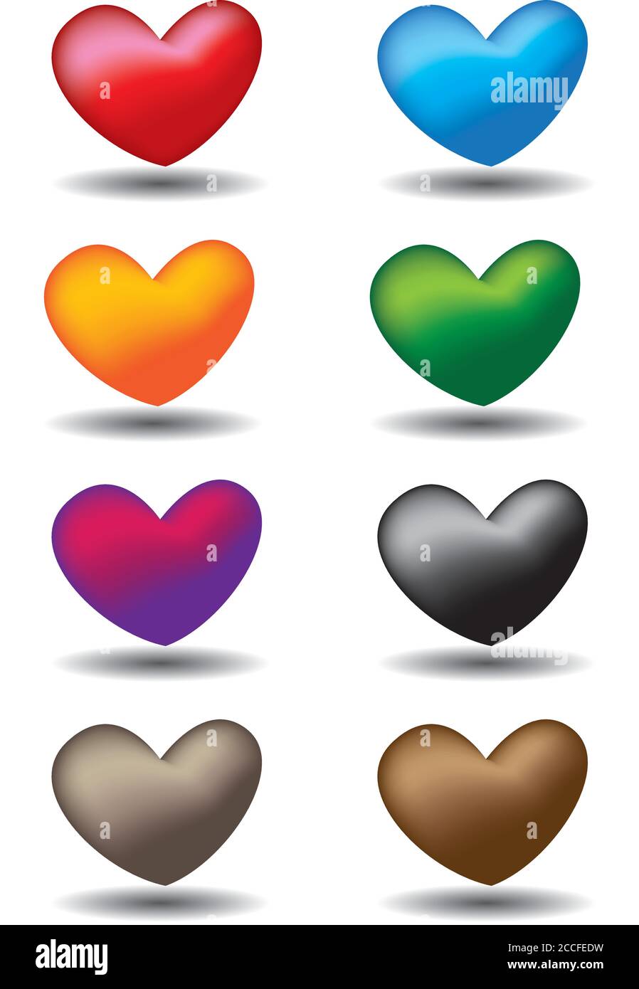 Vector illustration of a set of colorful hearts with shadow Stock ...