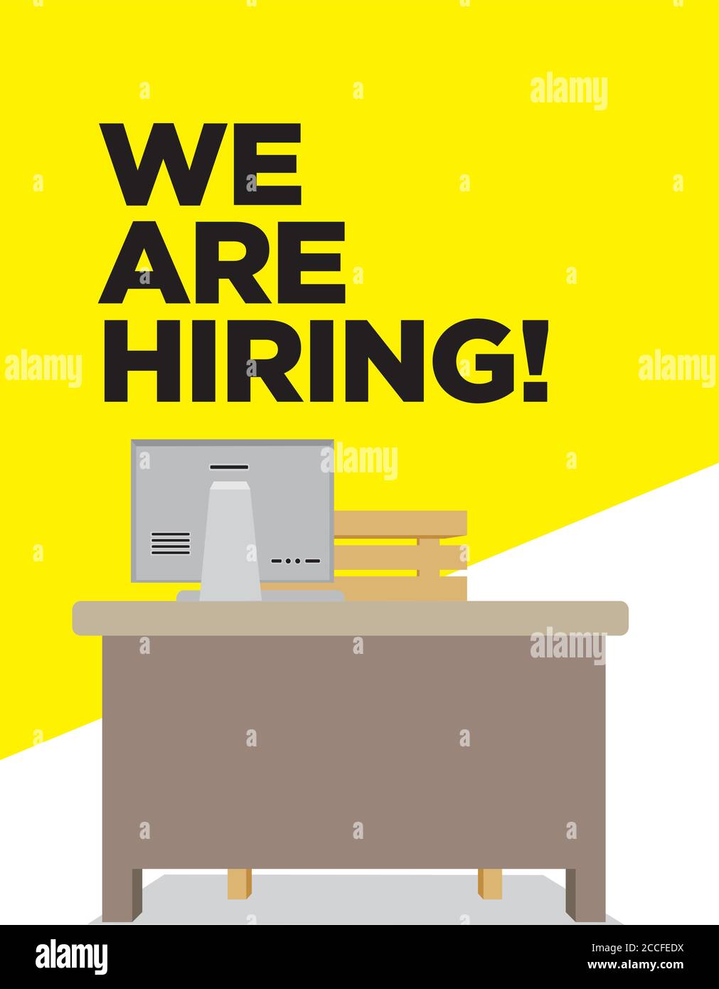 Missing working desk with the copy of We are Hiring! Concept of ...