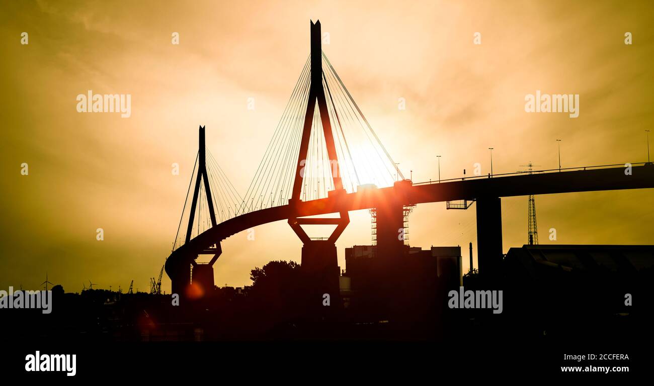Koehlbrand bridge in hamburg in backlight hi-res stock photography and ...