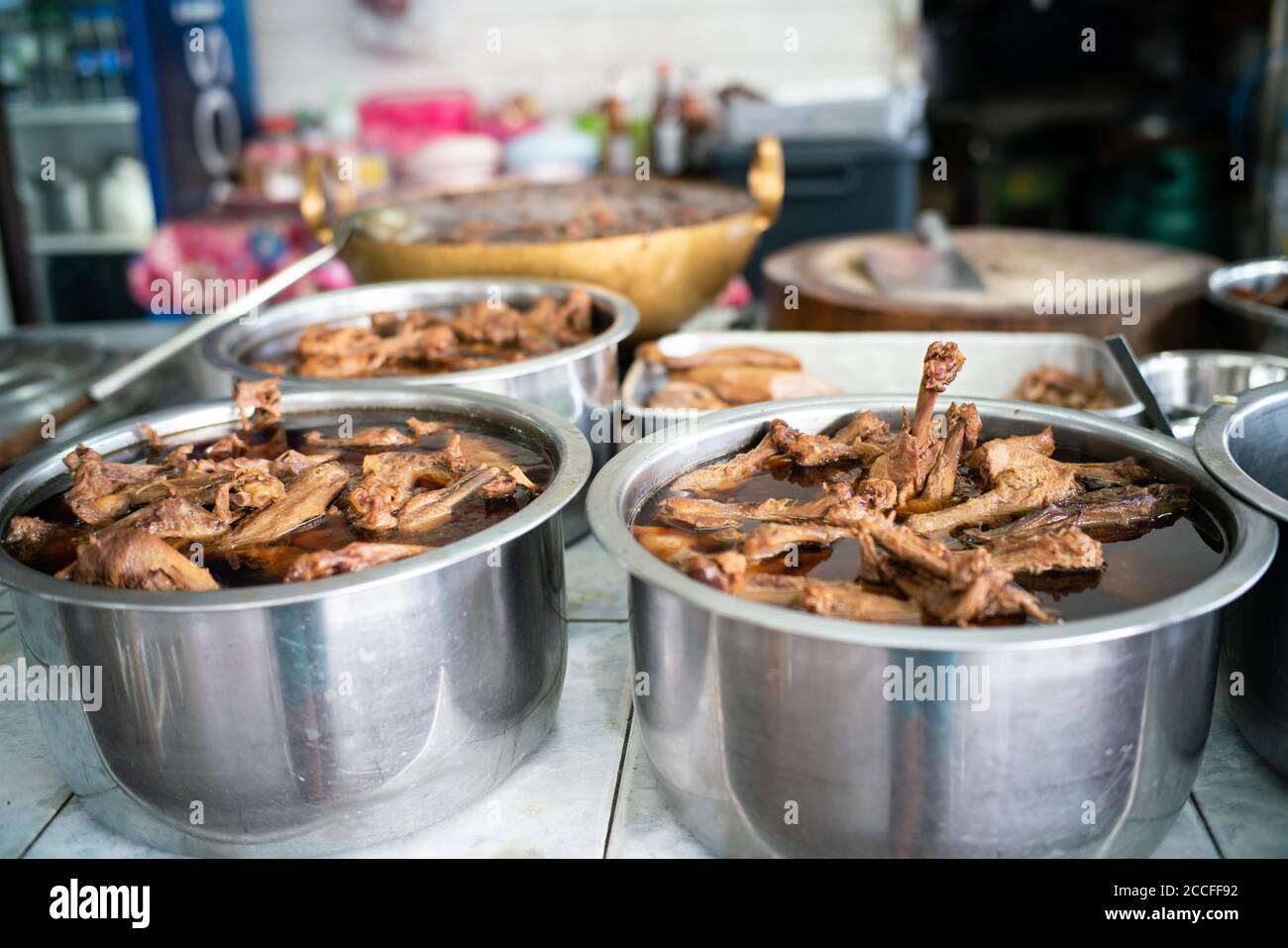 Chinese stewed duck in pot with various duck sauce street food of ...