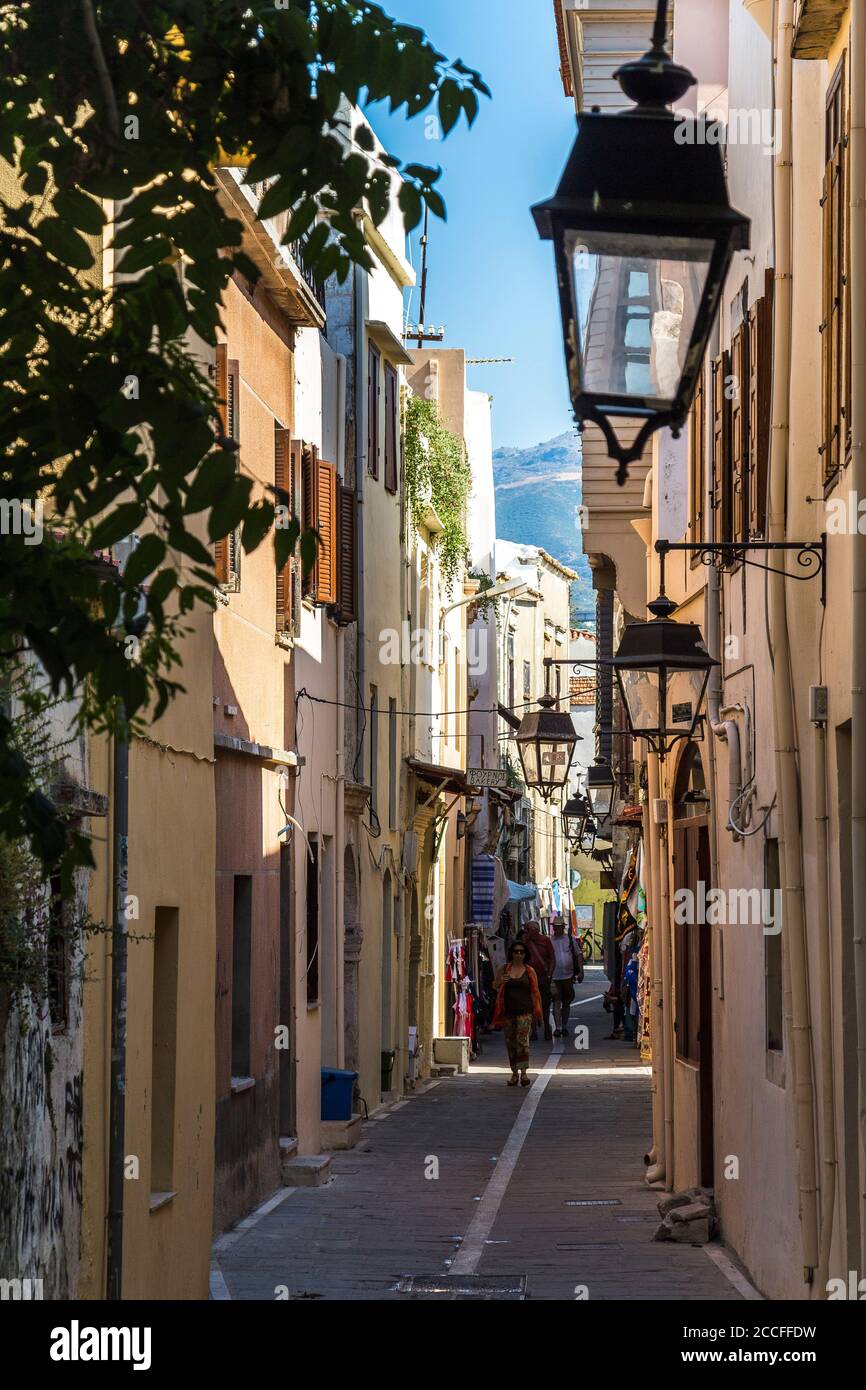 Historic narrow streets in the old town of Rethymno, North Crete ...