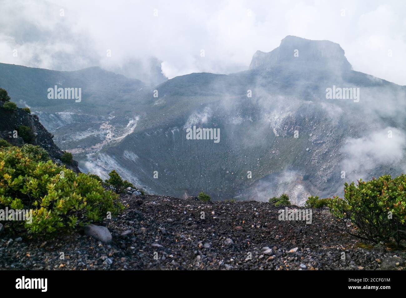 Active crater on Mount Gede (Gunung Gede) in West Java, Indonesia Stock ...