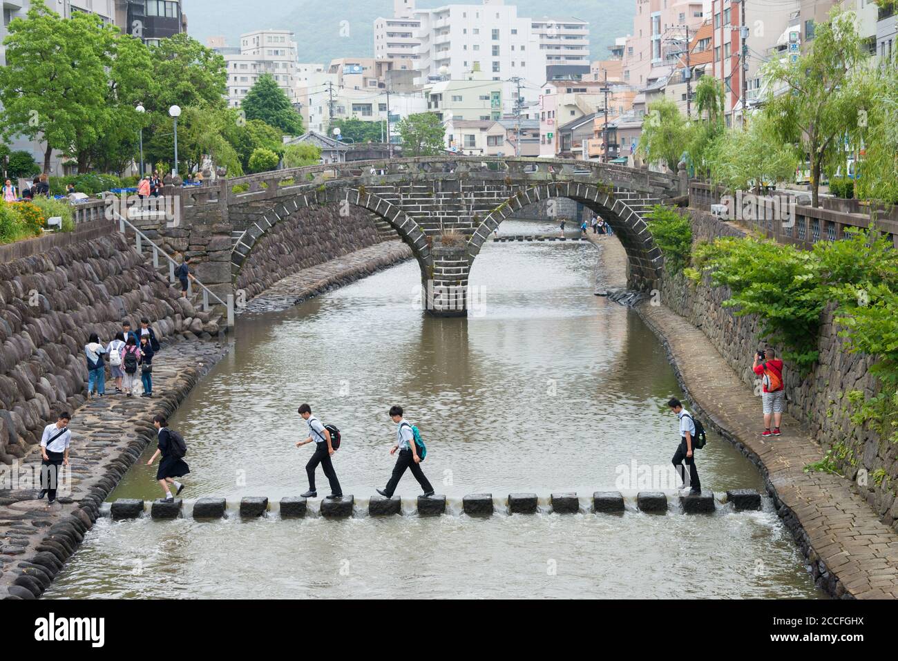 Megane Bridge (Spectacles Bridge) in Nagasaki, Japan. over the ...