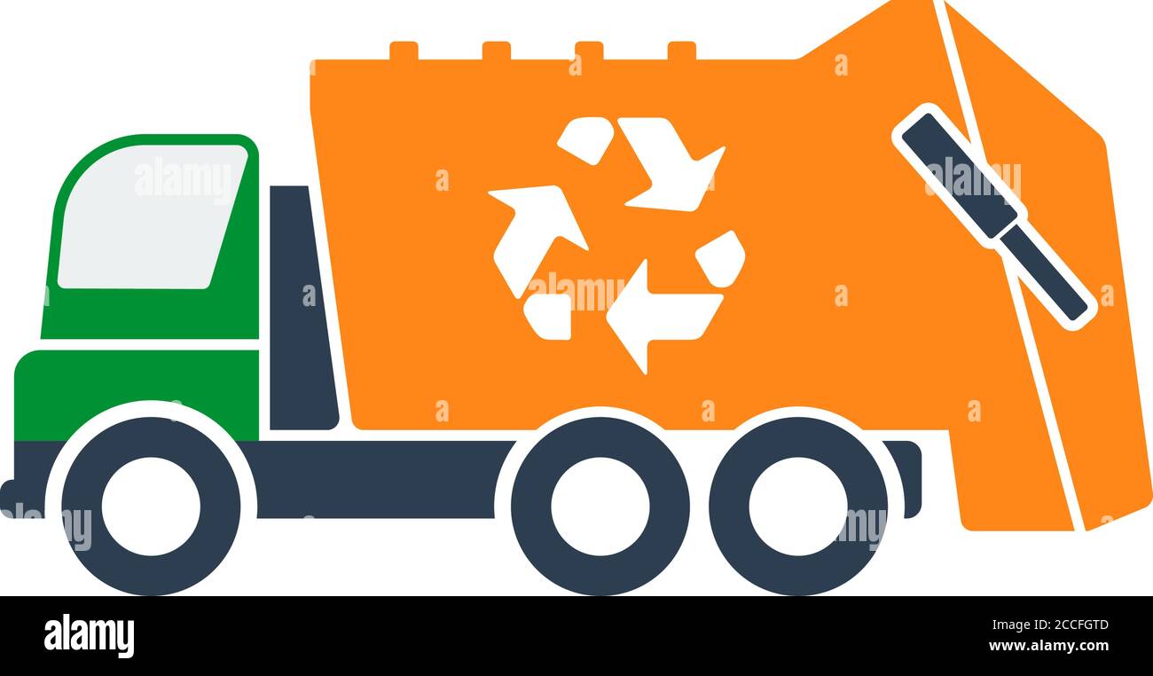 Garbage Car With Recycle Icon. Flat Color Design. Vector Illustration ...
