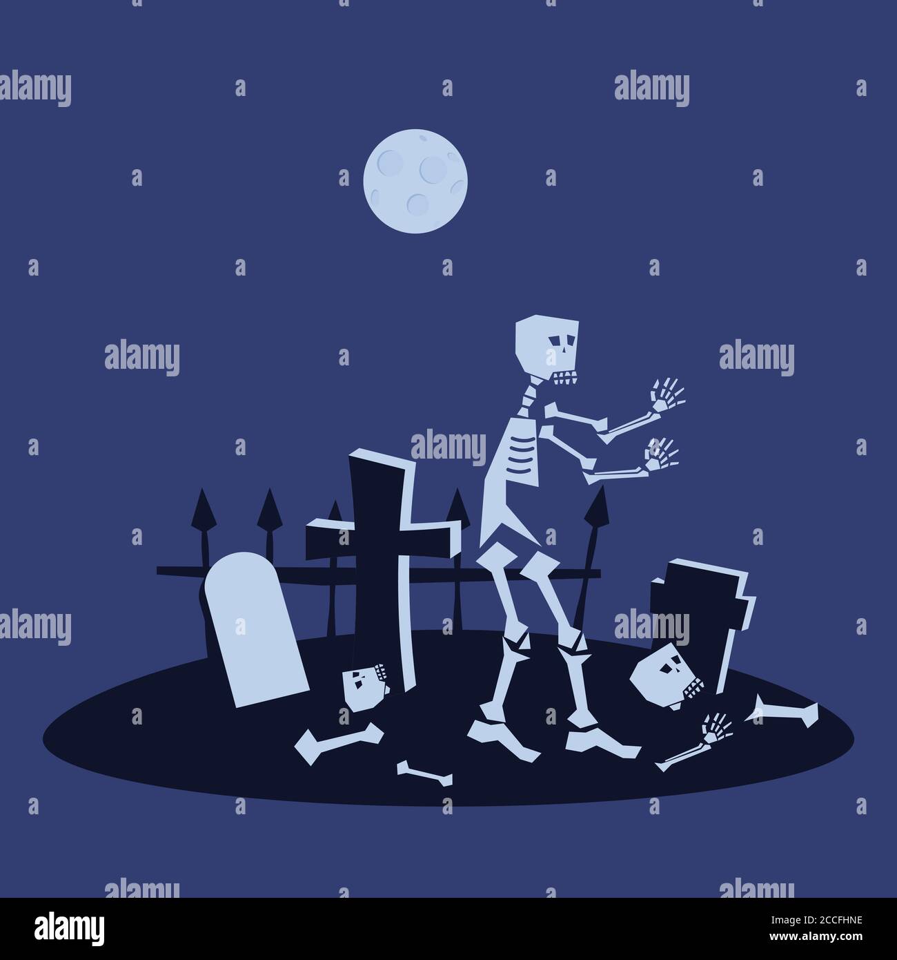 Skeleton in the cemetery, holiday Halloween, character icon, vector ...