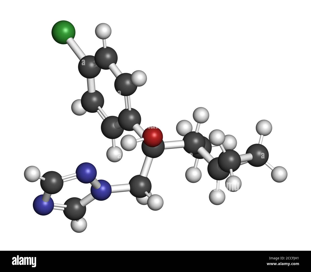 Cyproconazole fungicide molecule. 3D rendering. Atoms are represented ...