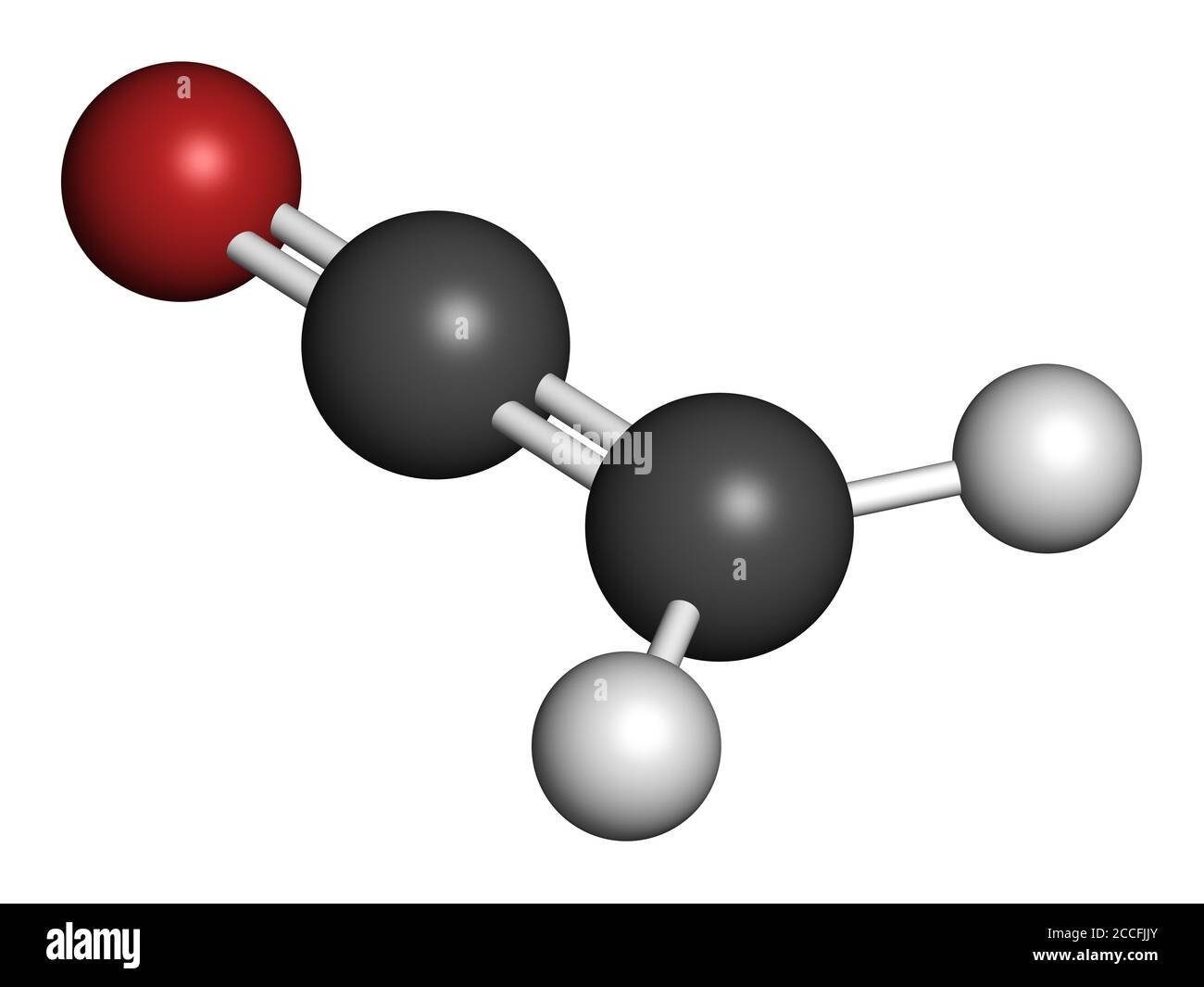 Ethenone or ketene molecule. 3D rendering. Atoms are represented as ...
