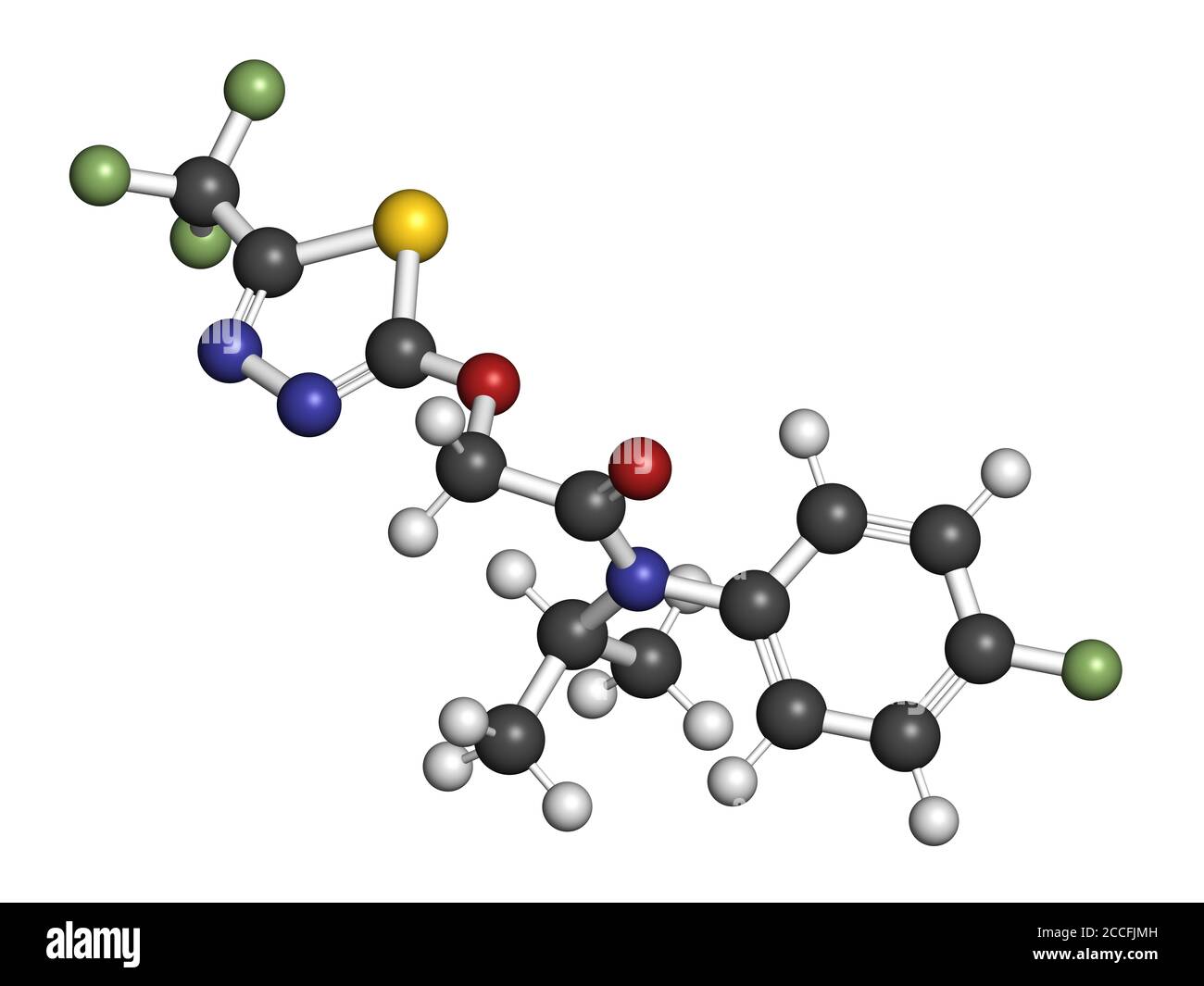 Flufenacet herbicide molecule. 3D rendering. Atoms are represented as ...