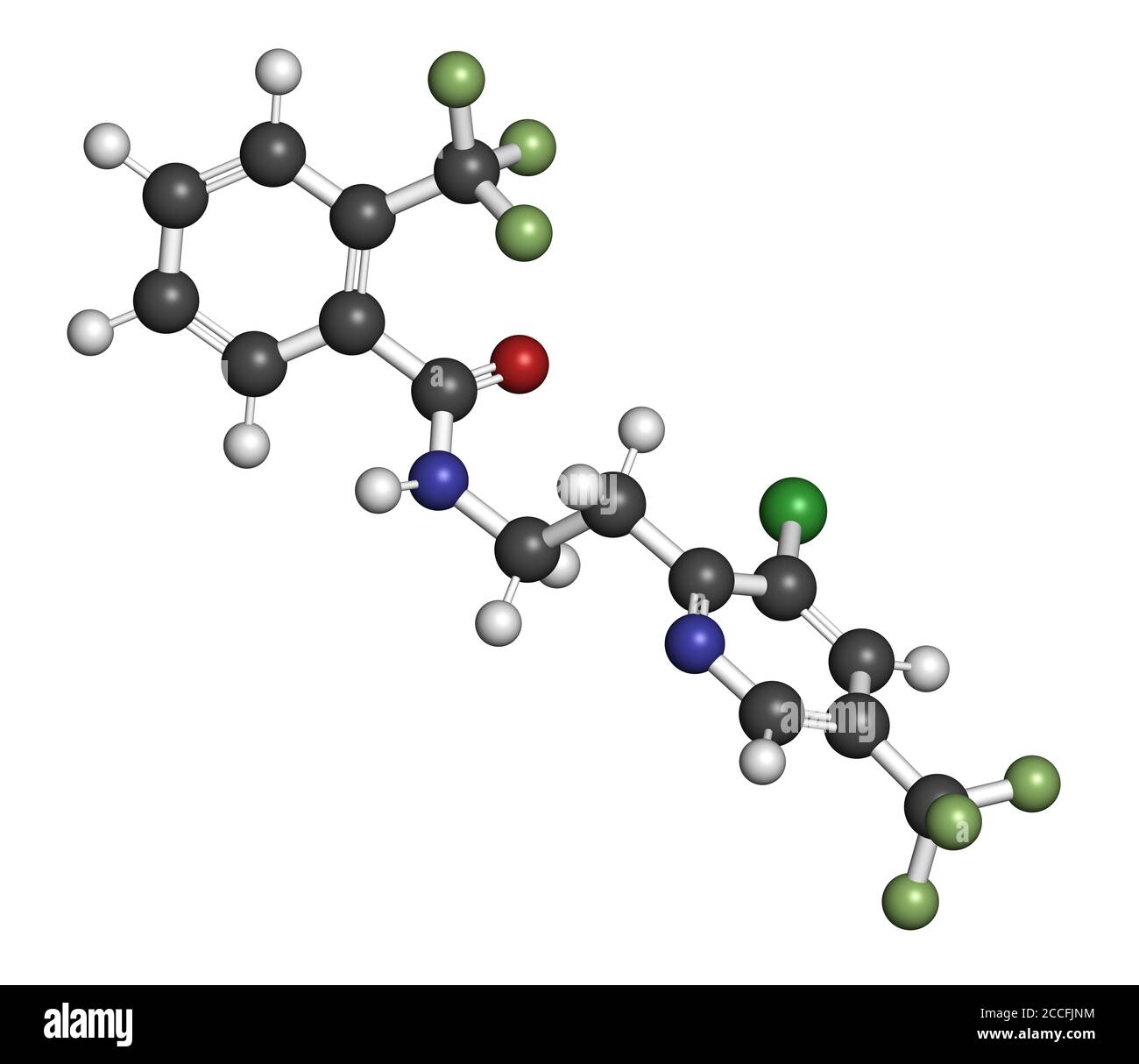 Fluopyram fungicide molecule. 3D rendering. Atoms are represented as ...