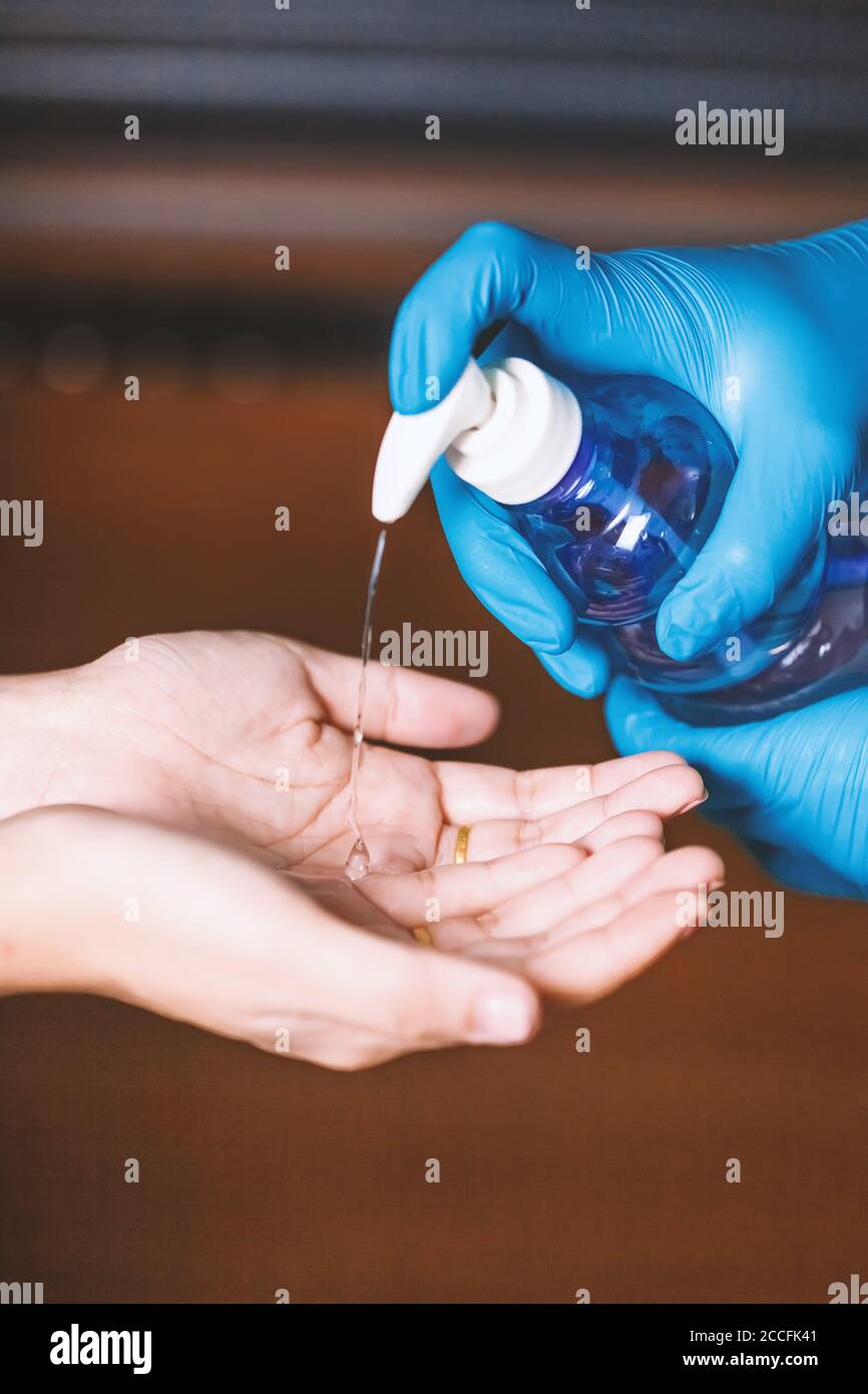 Using alcohol gel clean wash hand sanitizer anti virus bacteria dirty ...