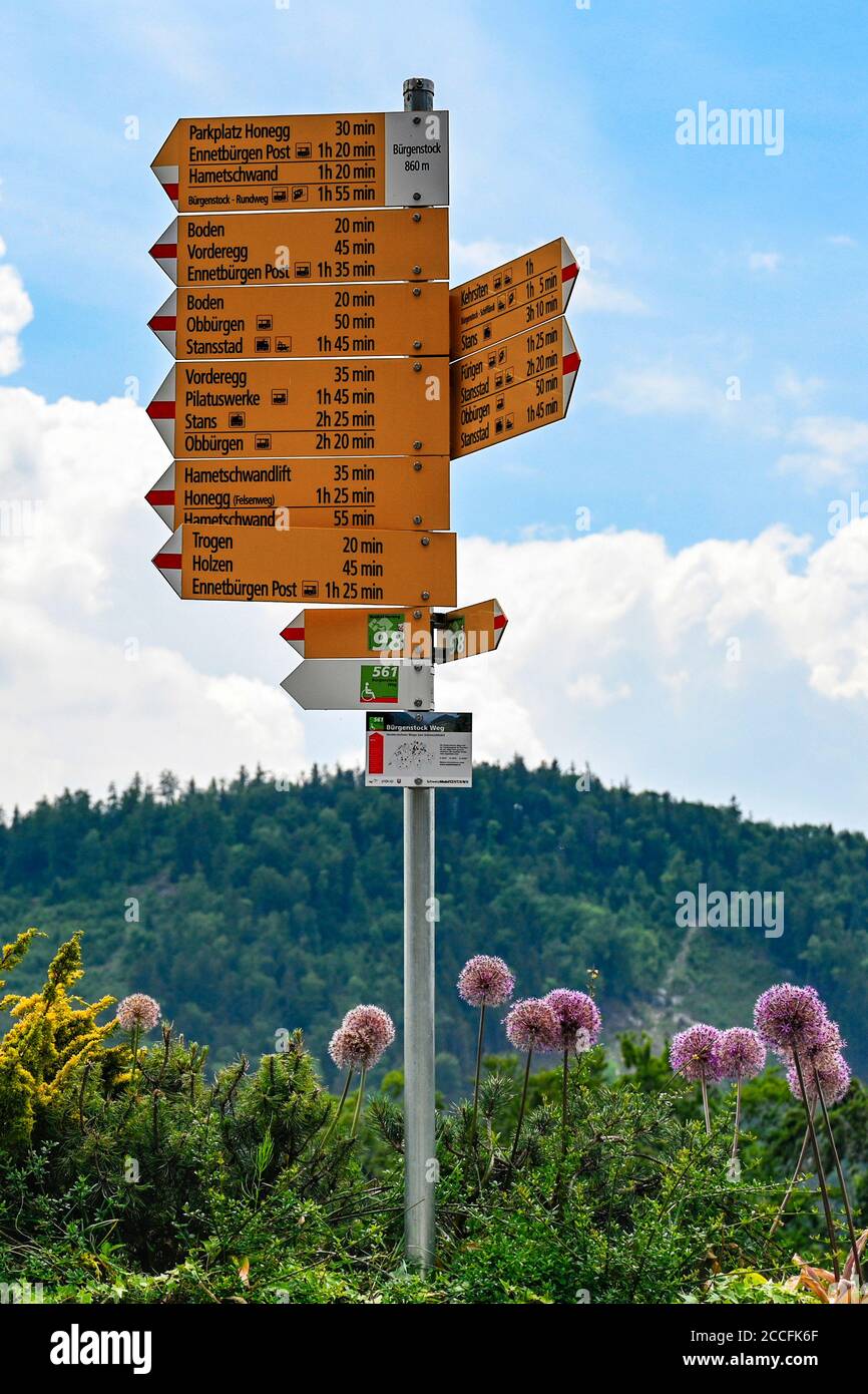 Hiking trail sign, Switzerland Stock Photo - Alamy