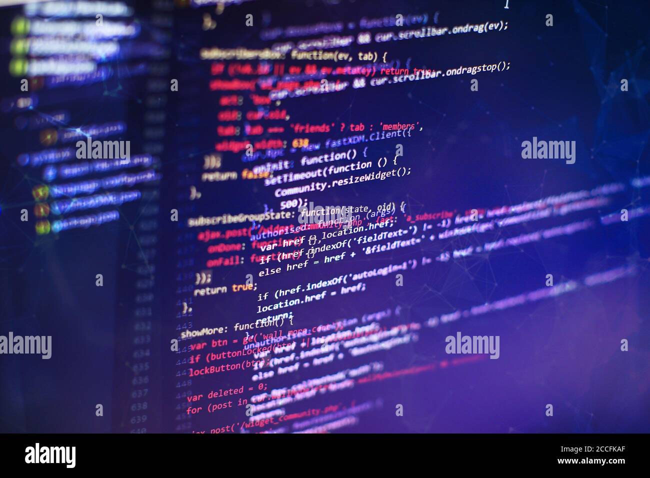Css Javascript And Html Usage Monitor Closeup Of Function Source Code Abstract It Technology