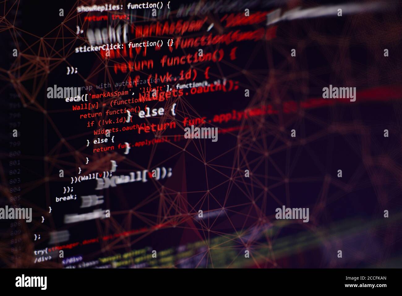 Css Javascript And Html Usage Monitor Closeup Of Function Source Code Abstract It Technology