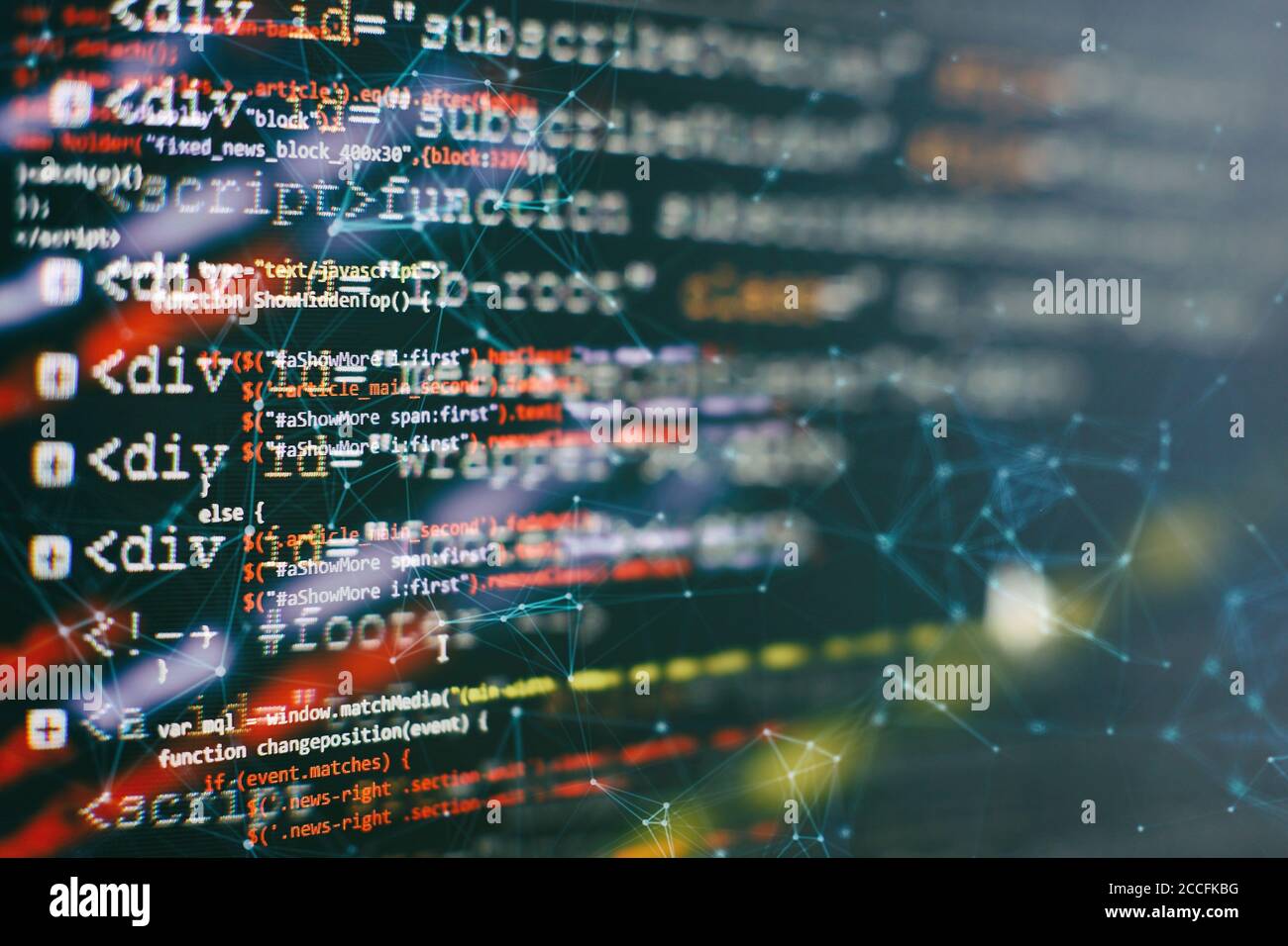 Css Javascript And Html Usage Monitor Closeup Of Function Source Code Abstract It Technology