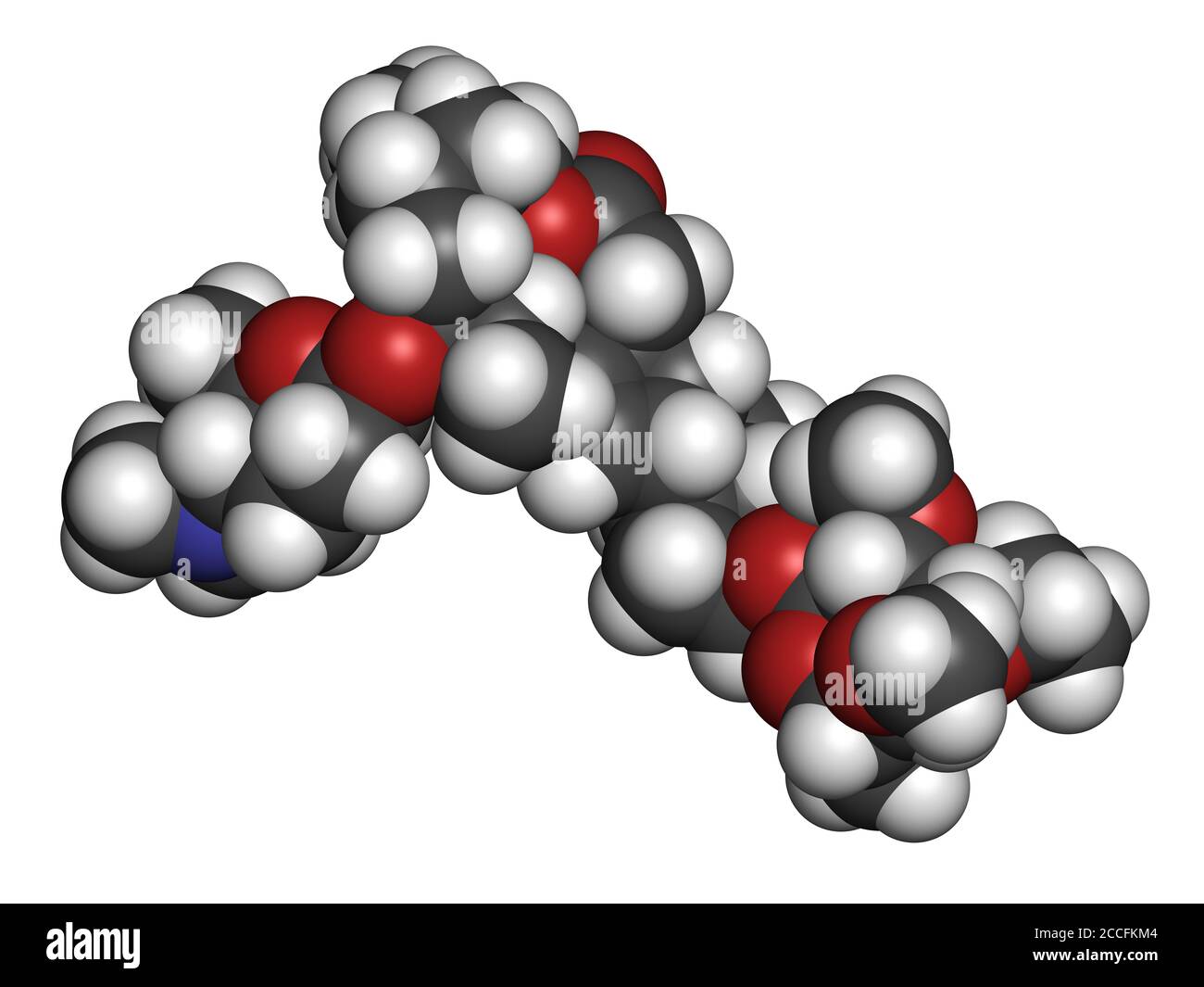 Spinetoram insecticide molecule. 3D rendering. Atoms are represented as ...