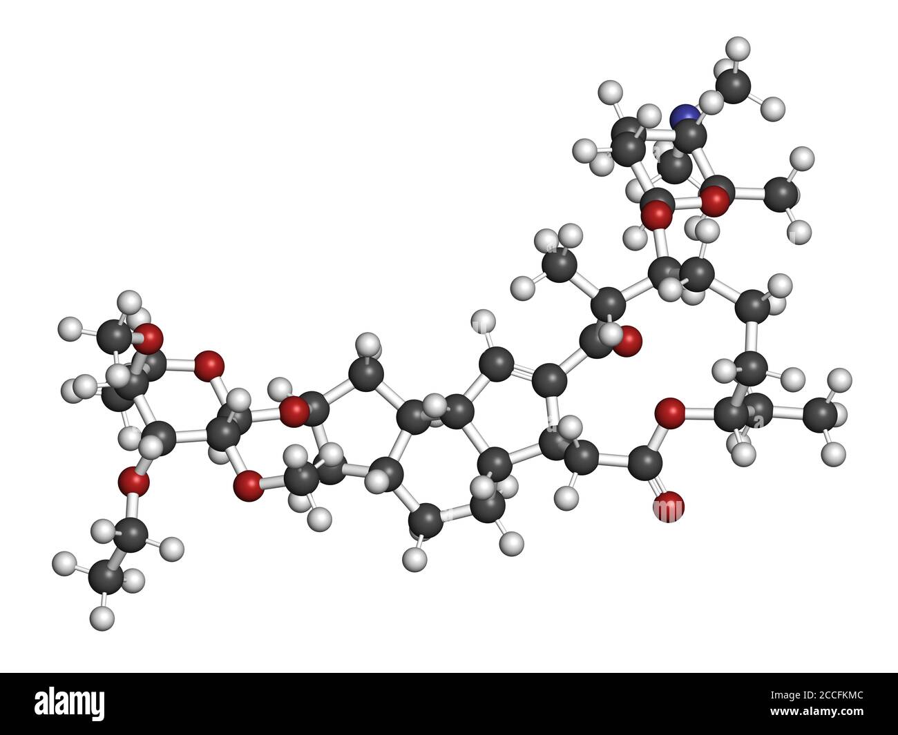 Spinetoram insecticide molecule. 3D rendering. Atoms are represented as ...