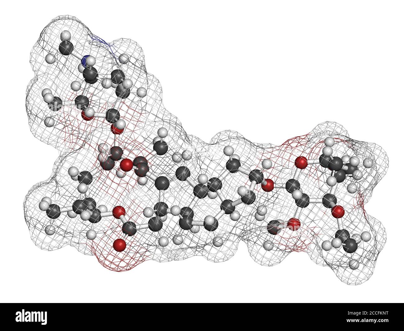 Spinetoram insecticide molecule. 3D rendering. Atoms are represented as ...