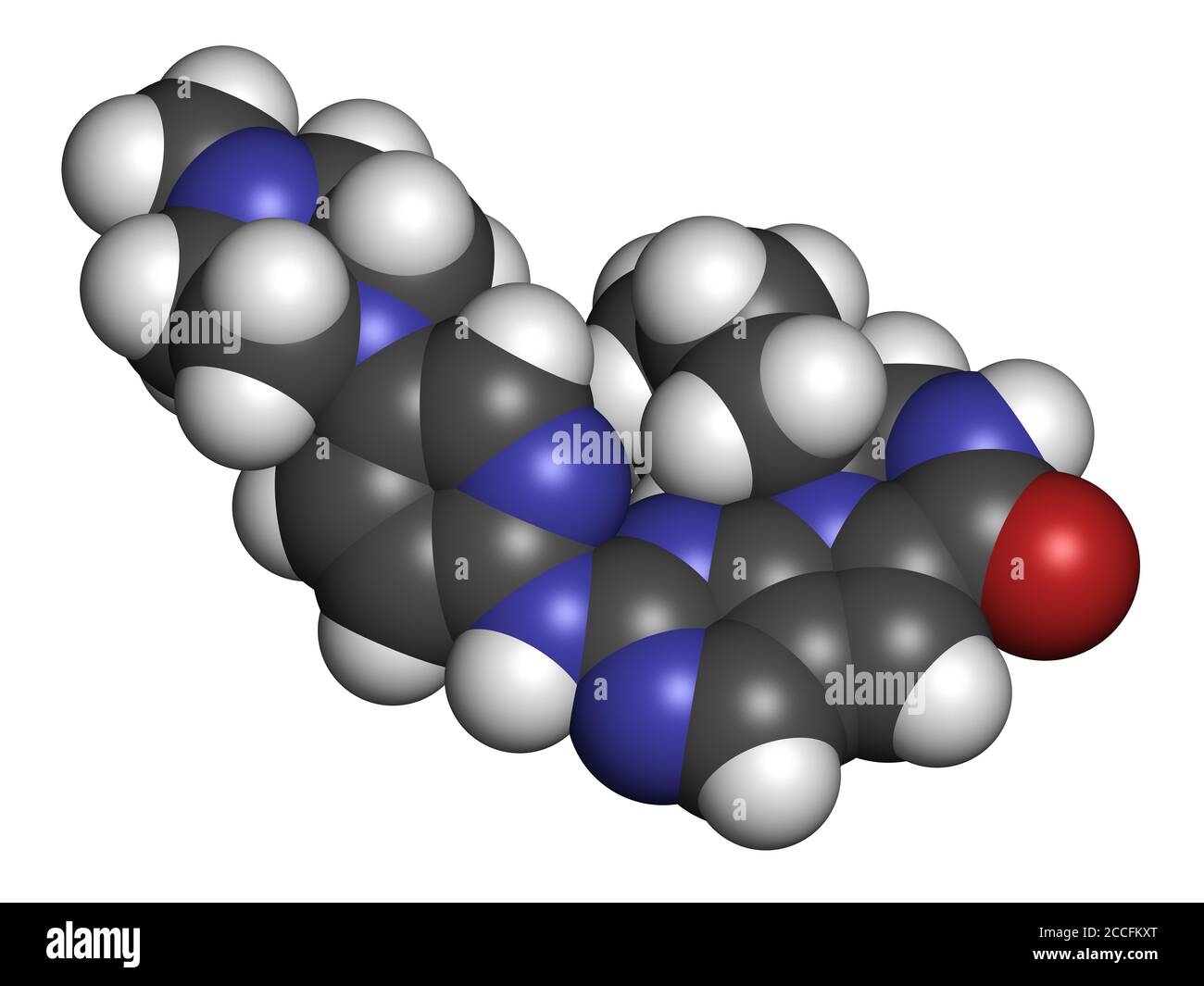 Trilaciclib cancer drug molecule. 3D rendering. Atoms are represented ...