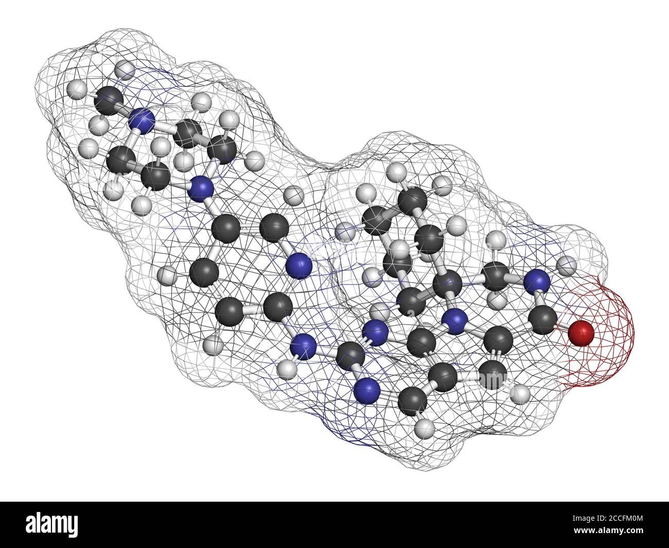 Trilaciclib cancer drug molecule. 3D rendering. Atoms are represented ...