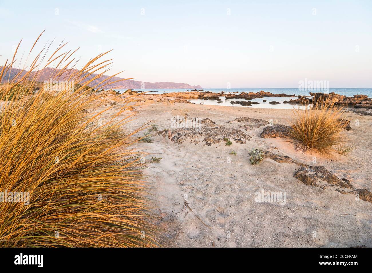 Elafonissi beach with pink sand at sunset hi-res stock photography and ...