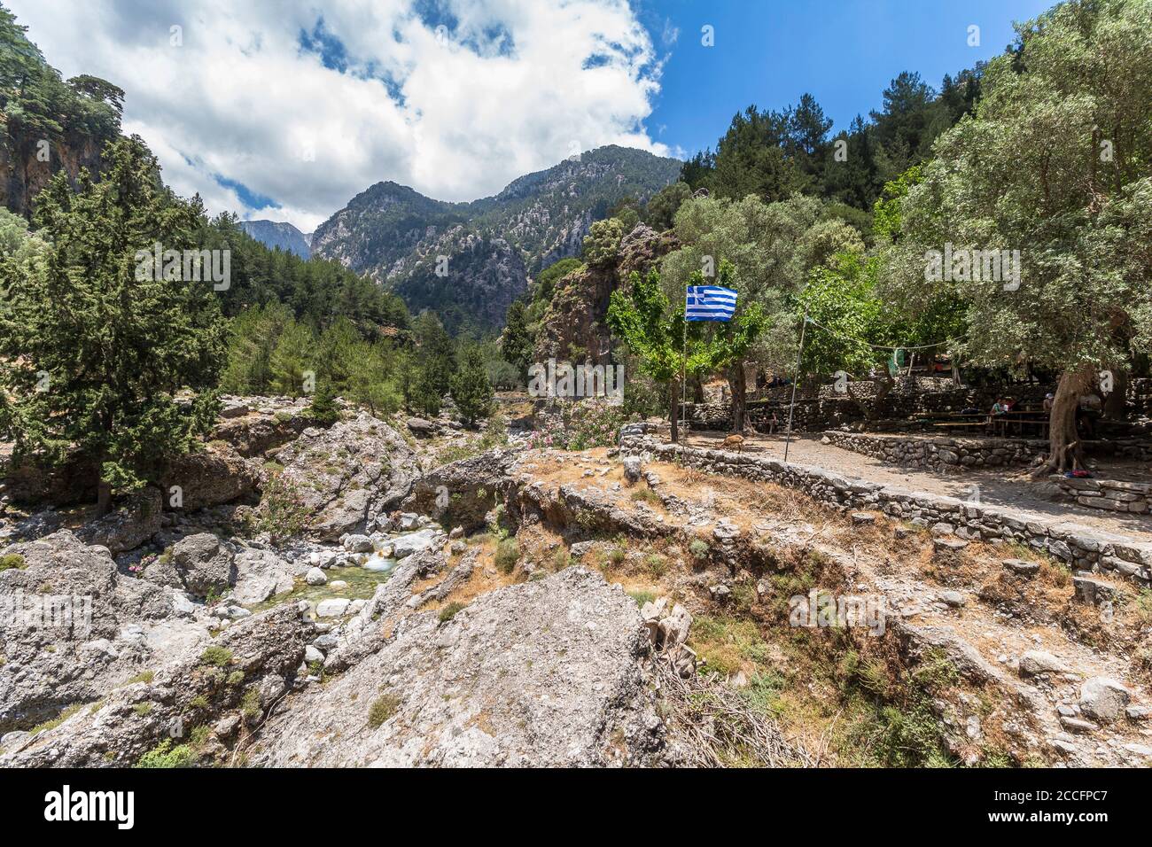 View of rest area Samariá on Samaria gorge hike, west Crete, Greece ...