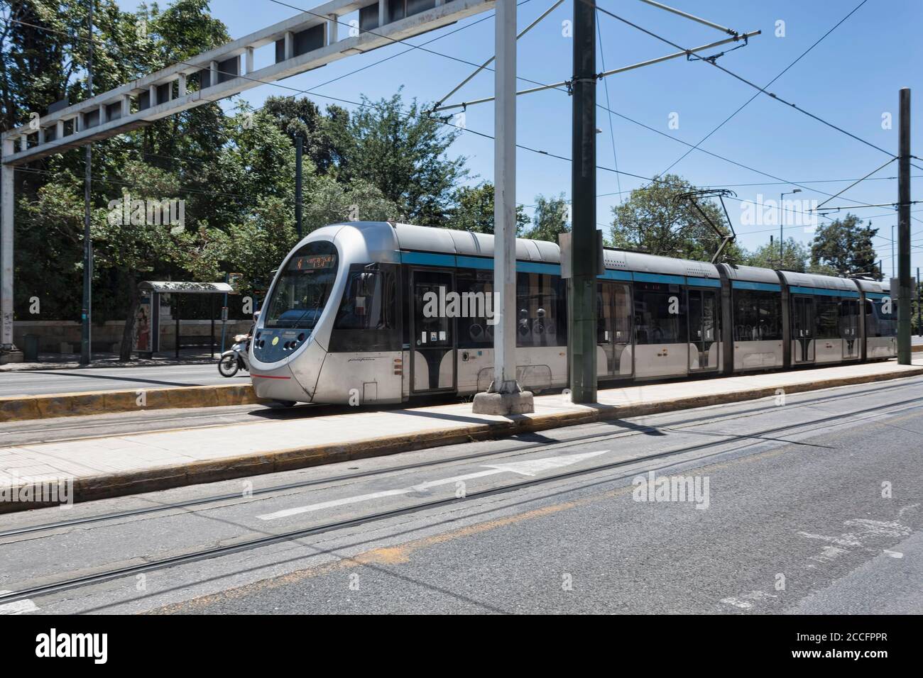 ATHENS, GREECE - JUNE 29, 2018: Tram in the streets of Athens - a ...
