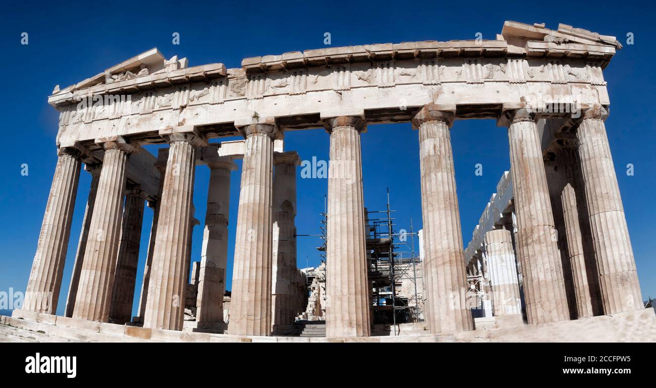 Parthenon for restoration. Panoramic view. It is an ancient Greek ...