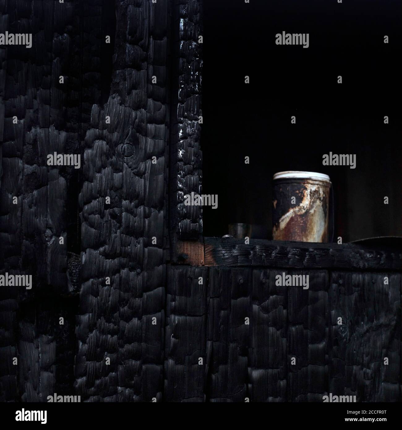 Texture of a burnt wall and window after the fire in house Stock Photo ...