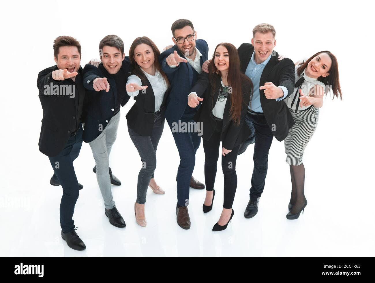 Top view business people pointing at the camera isolated on whit Stock ...
