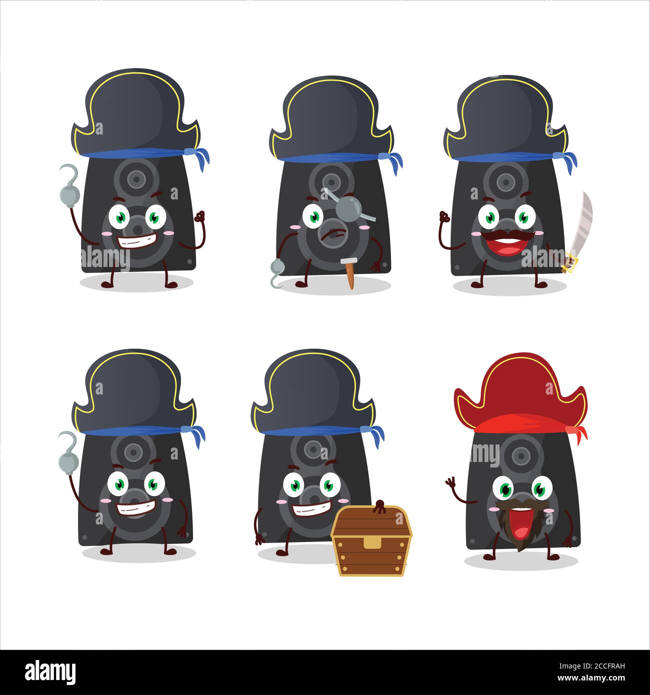 Cartoon character of stereo speaker with various pirates emoticons ...