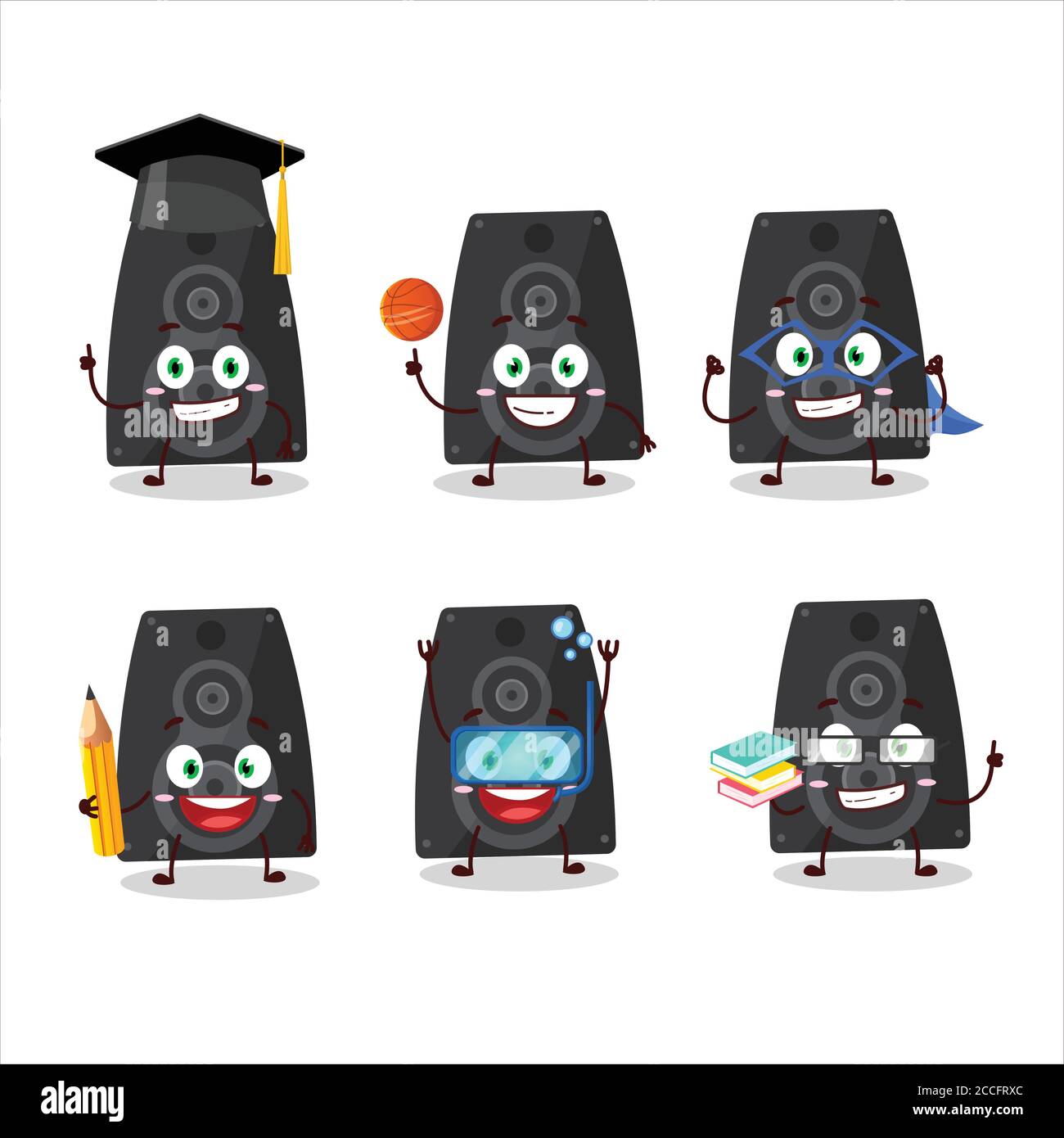 School student of stereo speaker cartoon character with various ...