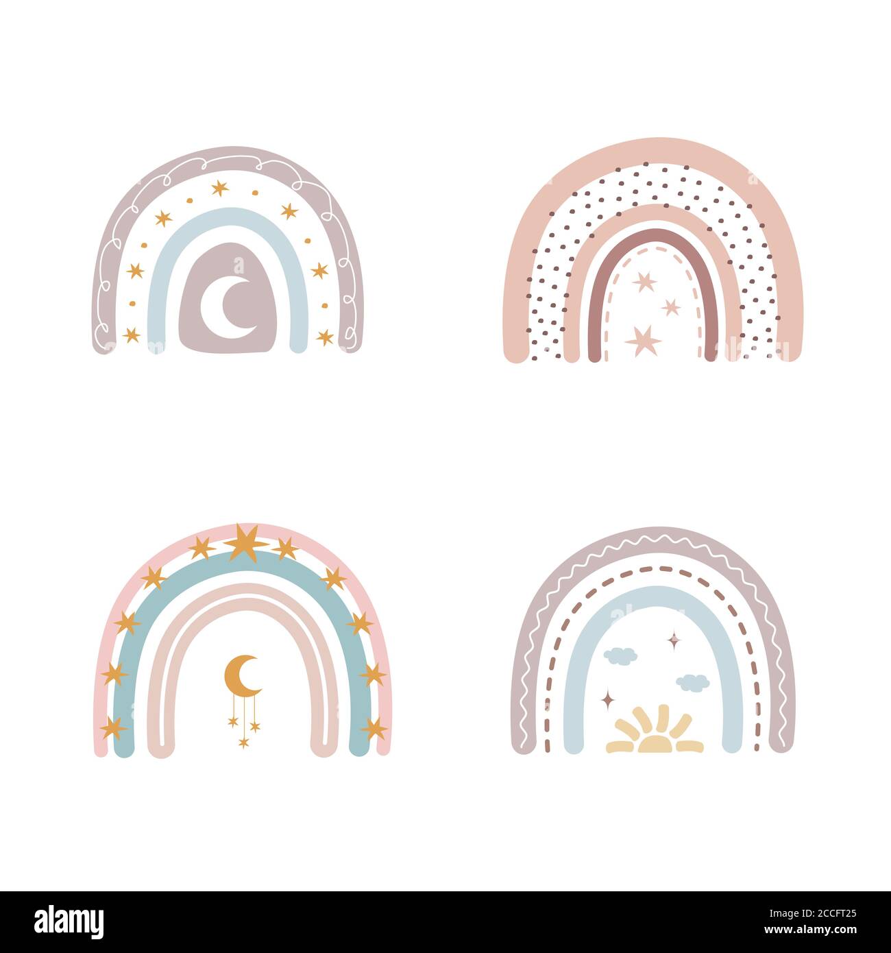 Trendy rainbows in boho style in different color. Rainbows with cloud ...
