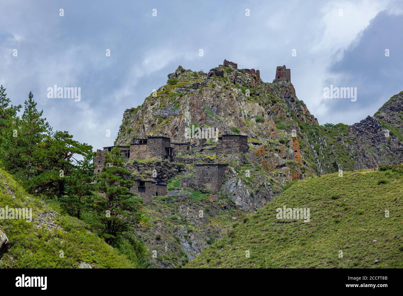 Ruined medieval village and fortress Mutso. Khevsureti, Georgia Stock ...