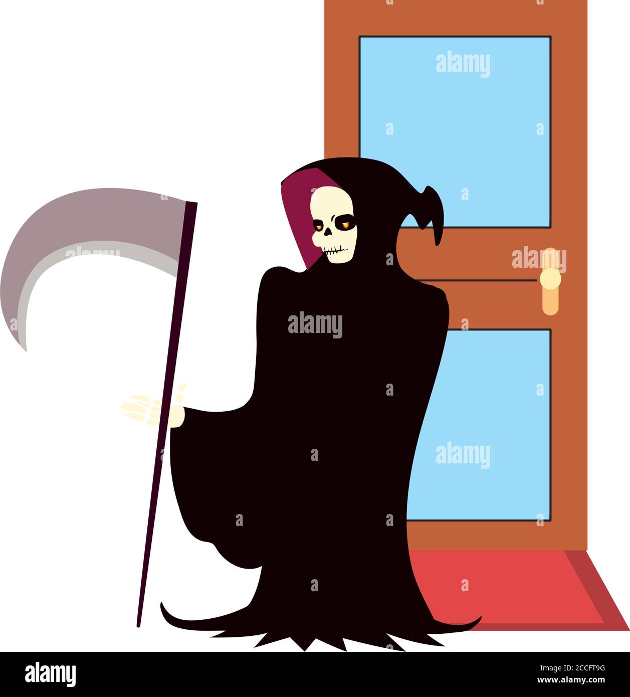 Halloween death cartoon in front of door design, Holiday and scary ...