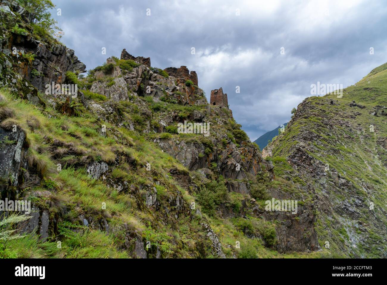 Ruined medieval village and fortress Mutso. Khevsureti, Georgia Stock ...