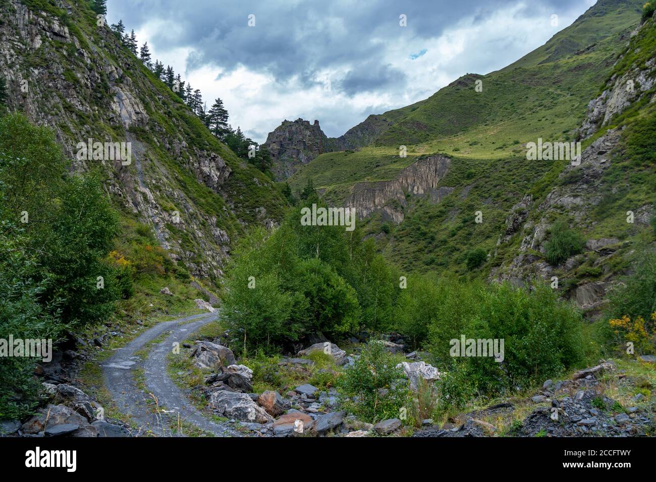 Ruined medieval village and fortress Mutso. Khevsureti, Georgia Stock ...
