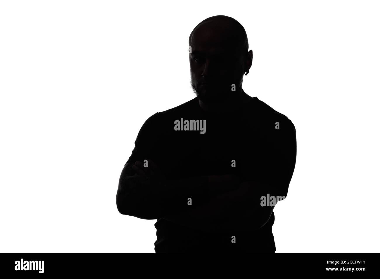 Silhouette of bald man on white background Stock Photo - Alamy