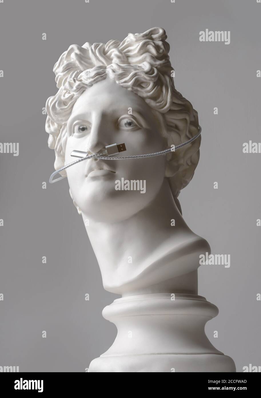 Statue. Gypsum statue of Apollo's head. Man.Creative. Plaster statue of ...