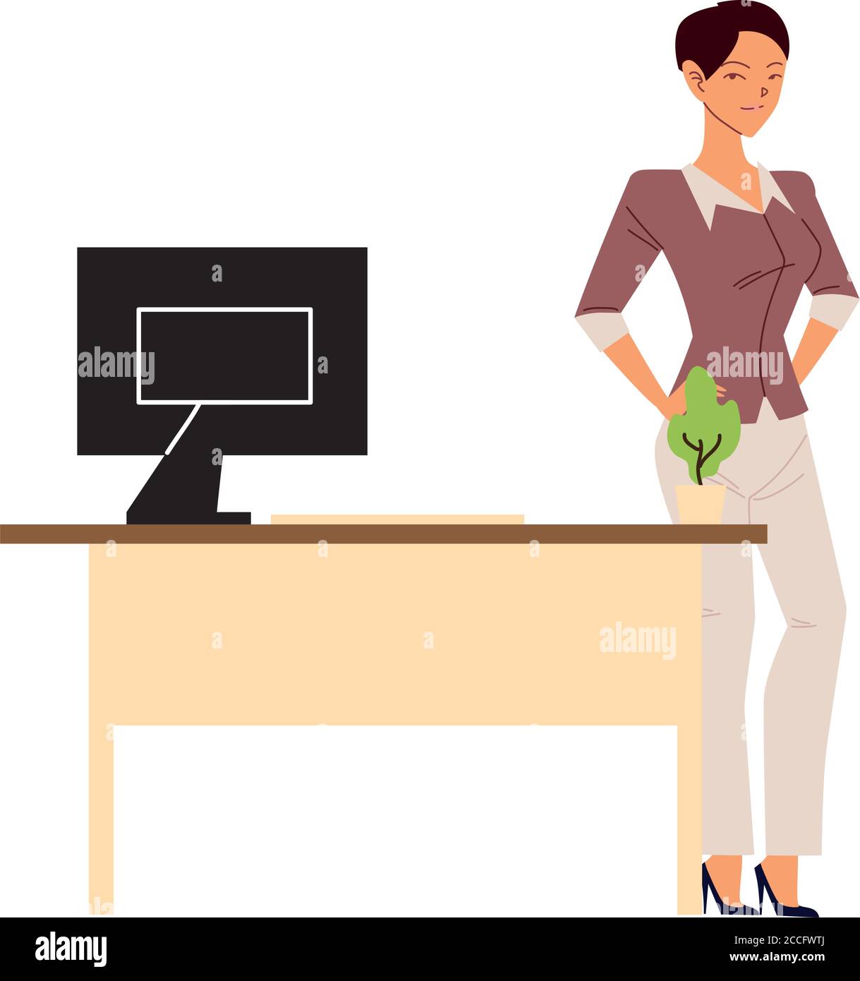 Businesswoman cartoon with computer on desk design, business fashion ...