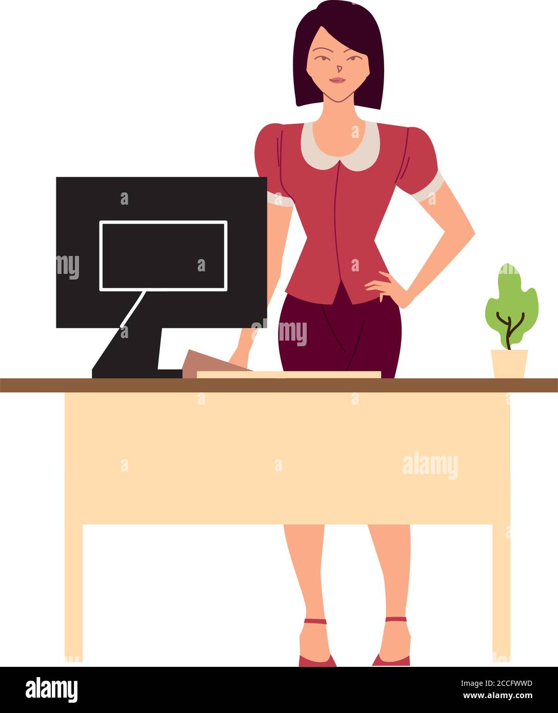 Businesswoman cartoon with computer on desk design, business fashion ...
