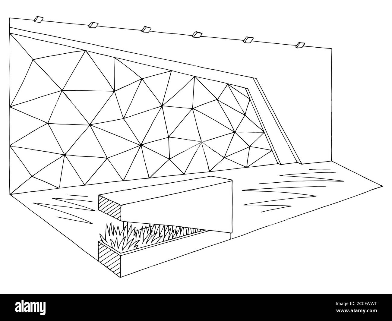 Exhibition stand graphic interior black white sketch illustration ...
