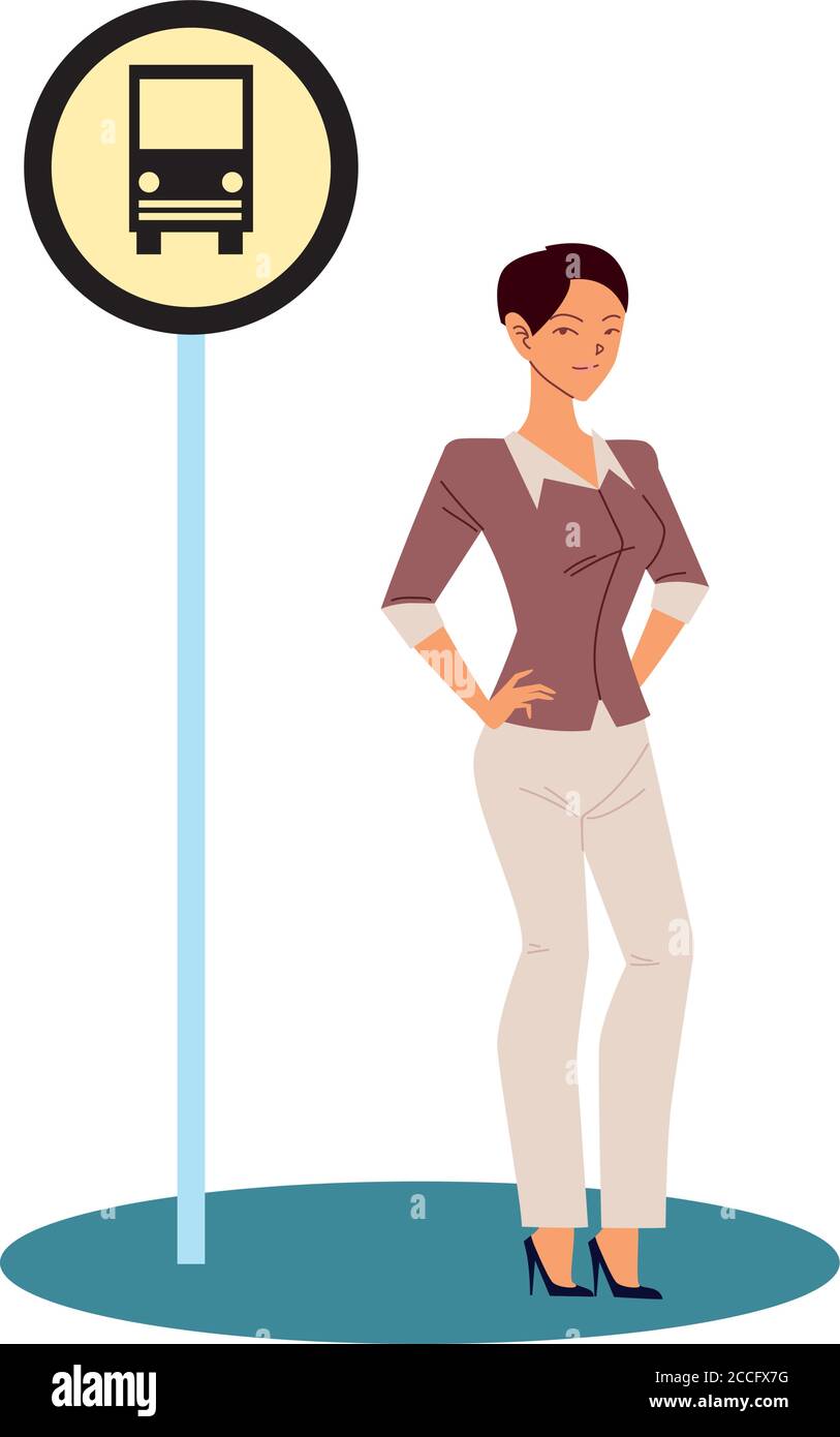 Businesswoman cartoon at bus station design, business fashion and ...