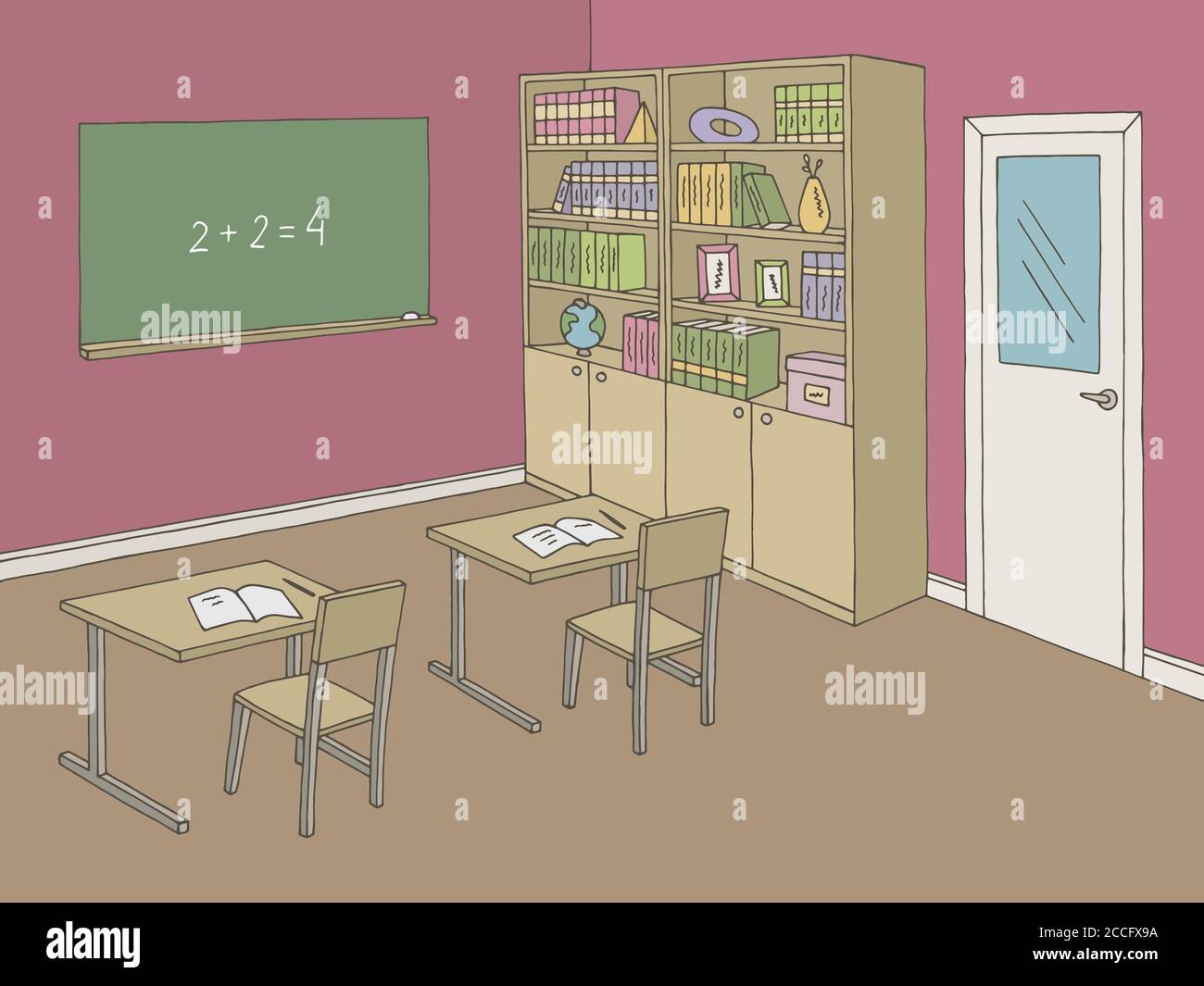 Classroom graphic color school interior sketch illustration vector ...