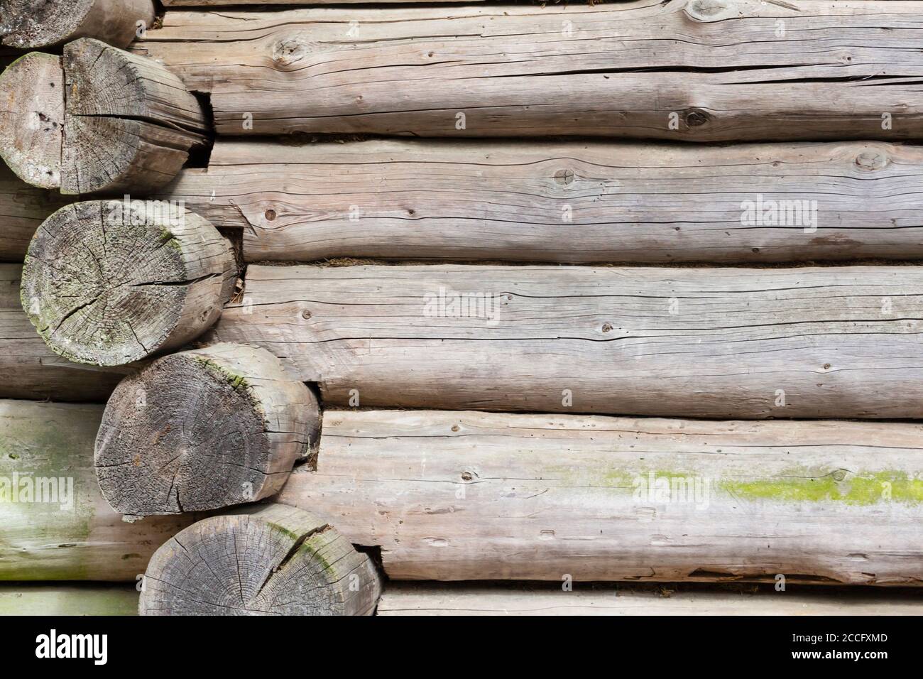 Wooden logs wall of rural house background Stock Photo - Alamy
