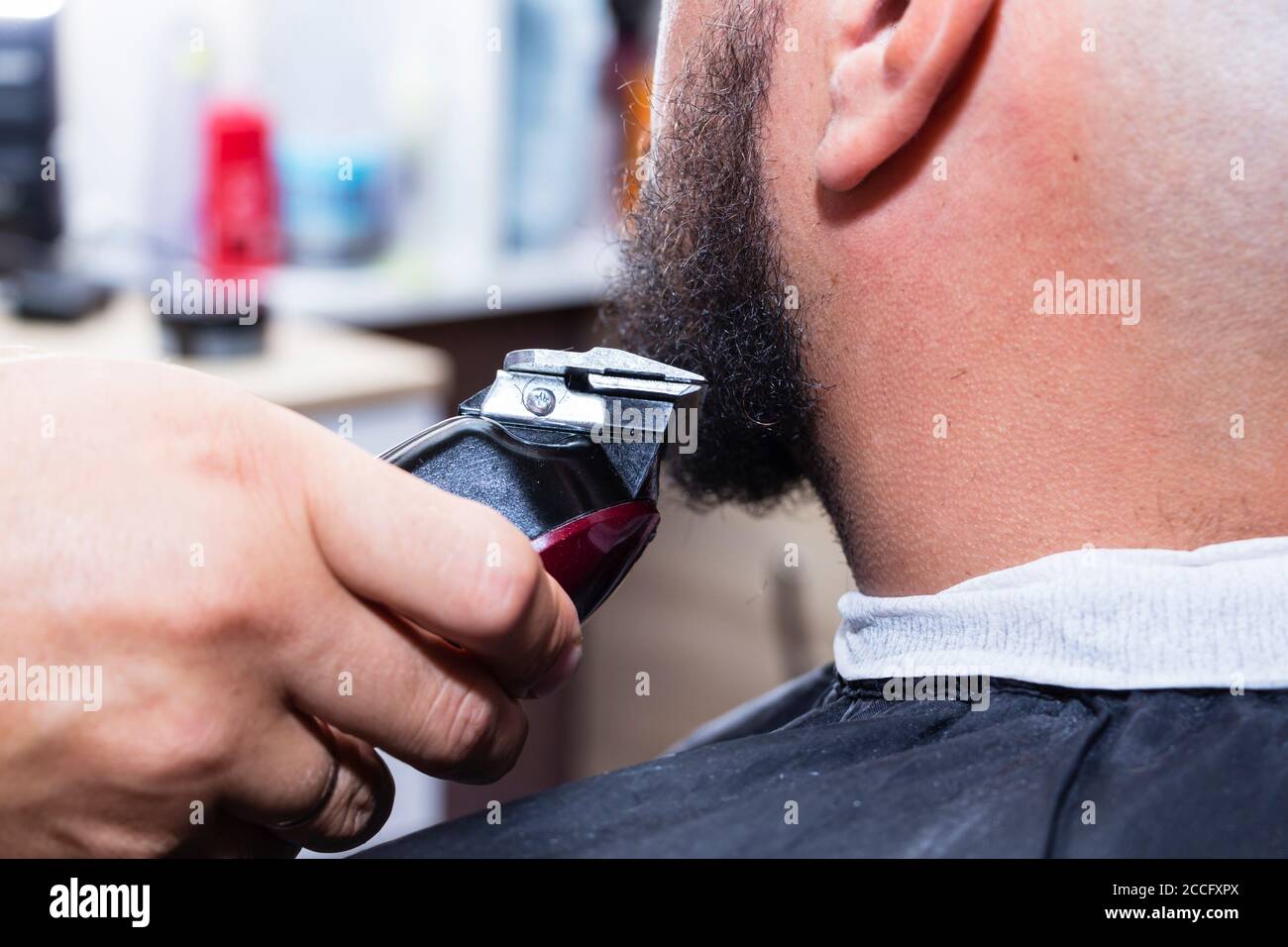 Beard styling and cut. Close up cropped photo of a styling of beard ...